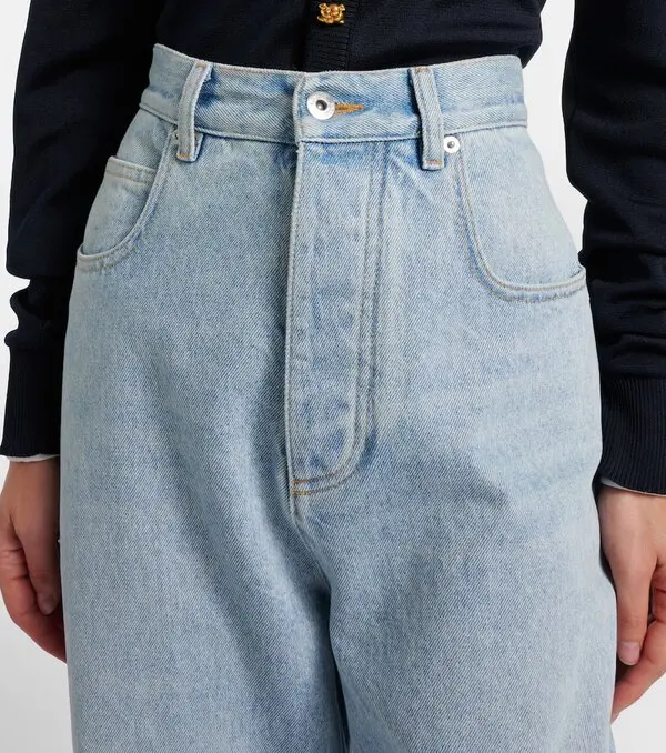 Bottega Veneta Intrecciato Leather-trimmed Wide-leg Jeans - Blue