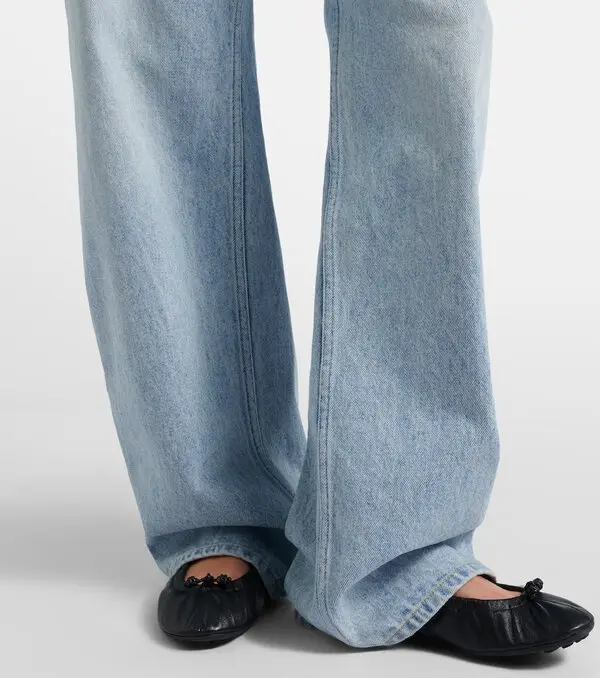 Bottega Veneta Intrecciato Leather-trimmed Wide-leg Jeans - Blue
