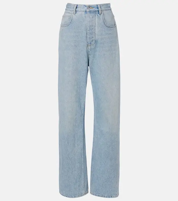 Bottega Veneta Intrecciato Leather-trimmed Wide-leg Jeans - Blue