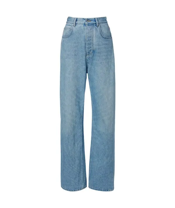 Bottega Veneta Intrecciato Leather-trimmed Wide-leg Jeans - Blue