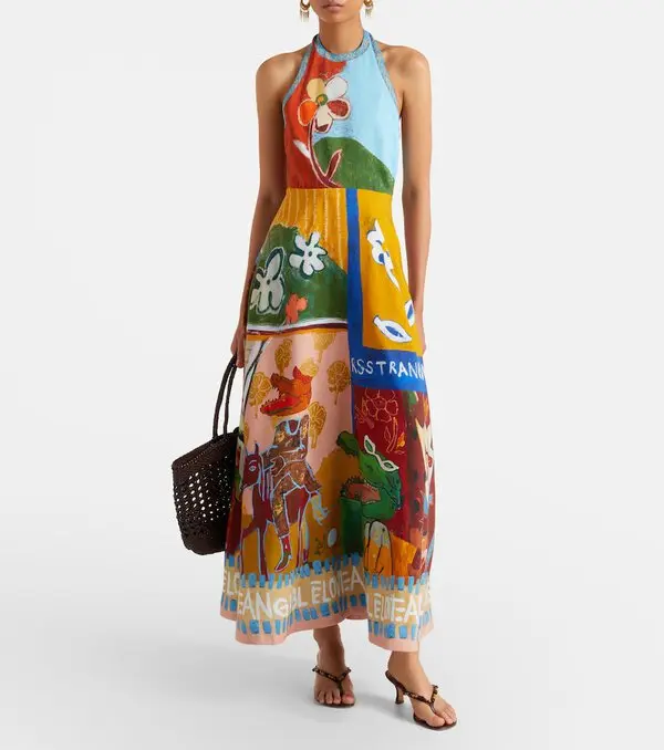 ALEMAIS X Mlak Printed Linen-blend Midi Dress - Multicoloured