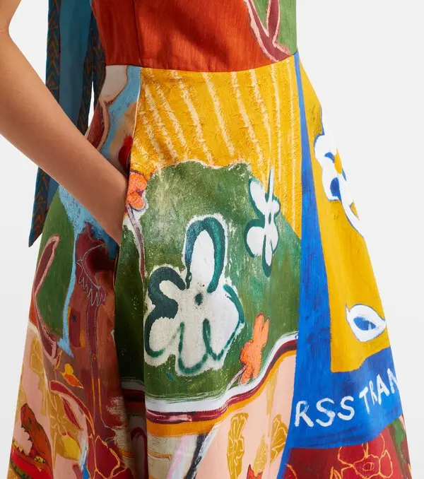 ALEMAIS X Mlak Printed Linen-blend Midi Dress - Multicoloured