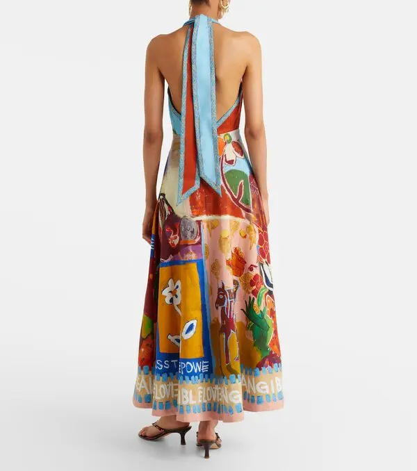 ALEMAIS X Mlak Printed Linen-blend Midi Dress - Multicoloured