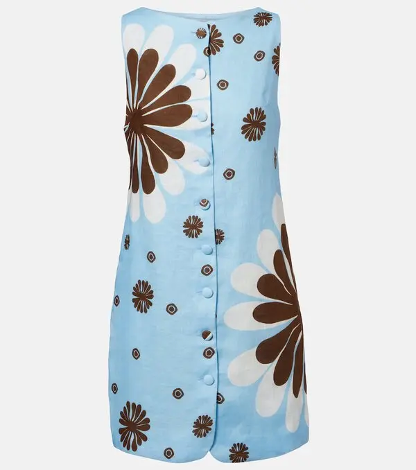 CALA DE LA CRUZ Rhoda Floral Linen Minidress - Blue