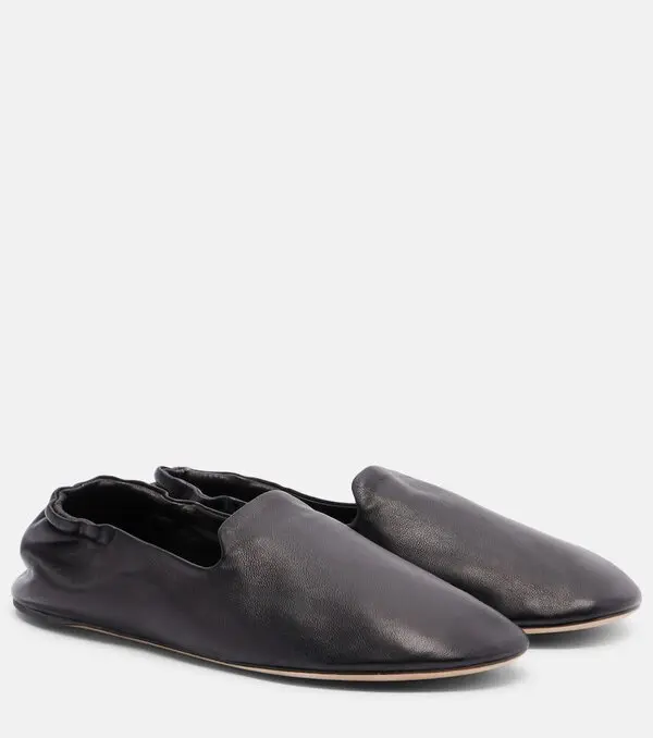 THE ROW Casa Leather Slippers - Brown