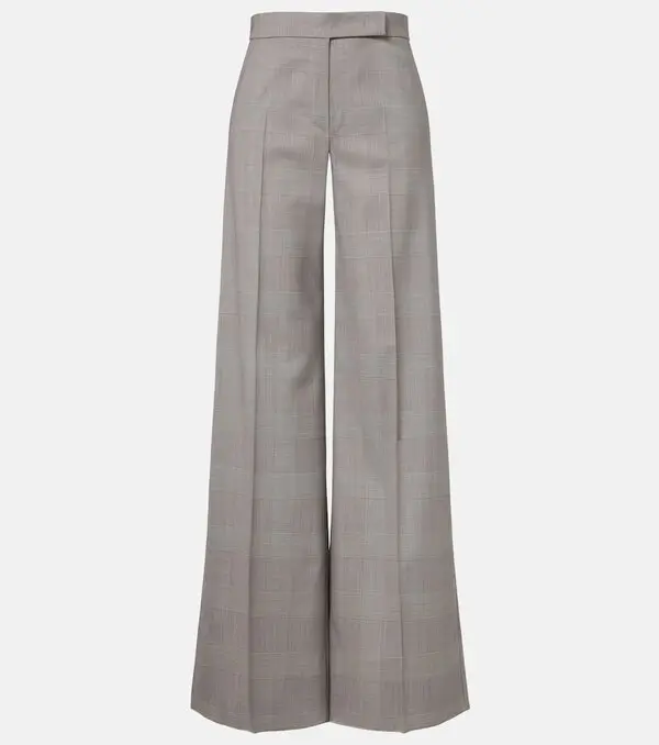 Max Mara Checked Virgin Wool Wide-leg Pants - Grey