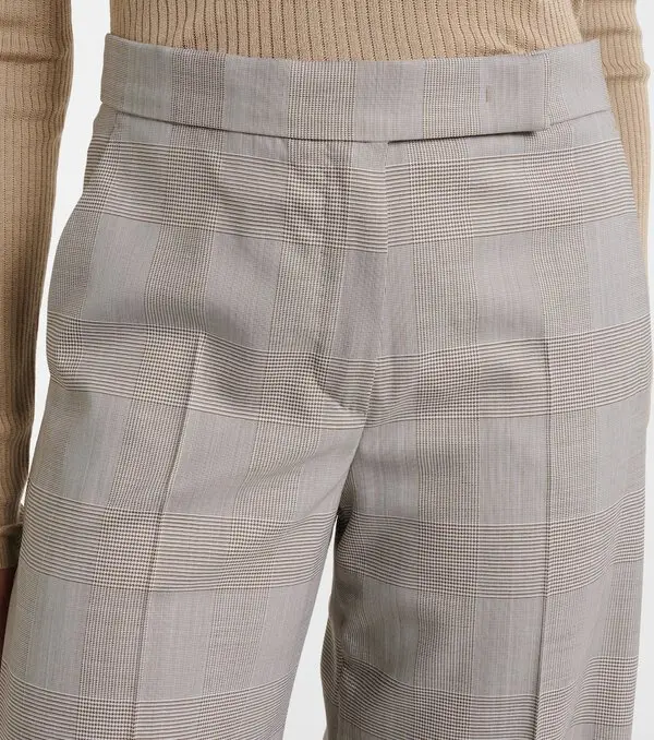 Max Mara Checked Virgin Wool Wide-leg Pants - Grey