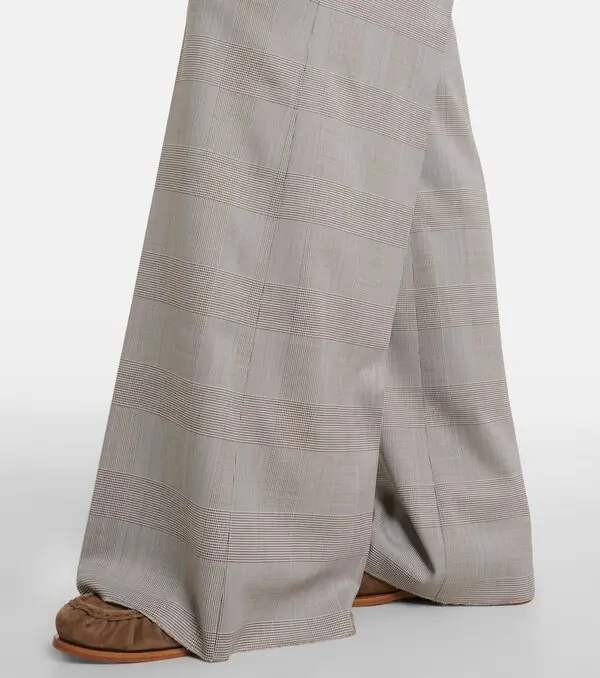 Max Mara Checked Virgin Wool Wide-leg Pants - Grey