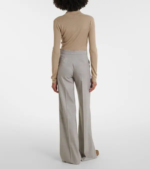 Max Mara Checked Virgin Wool Wide-leg Pants - Grey