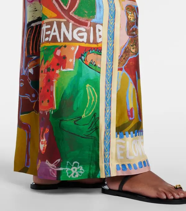 ALEMAIS X Mlak Printed Silk Twill Wide-leg Pants - Multicoloured