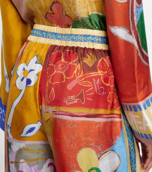 ALEMAIS X Mlak Printed Silk Twill Wide-leg Pants - Multicoloured