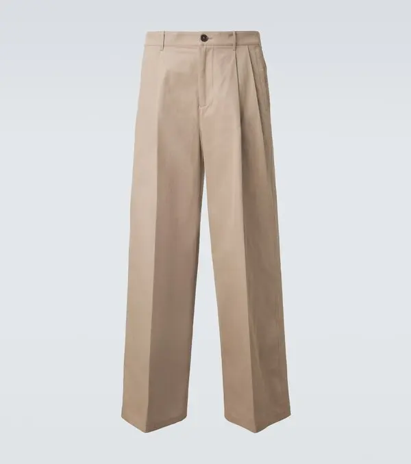 JIL SANDER Pleated Cotton Wide-leg Pants - Beige