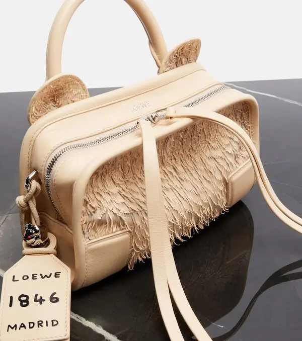 Loewe Amazona 180 Lion Fringed Cut Mini Tote Bag - Beige 