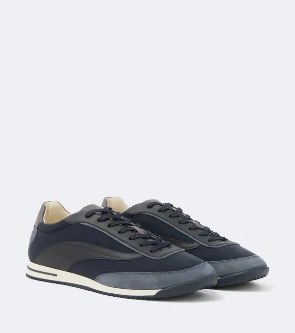 Brunello Cucinelli Suede And Fabric Lace-up Sneakers - Blue