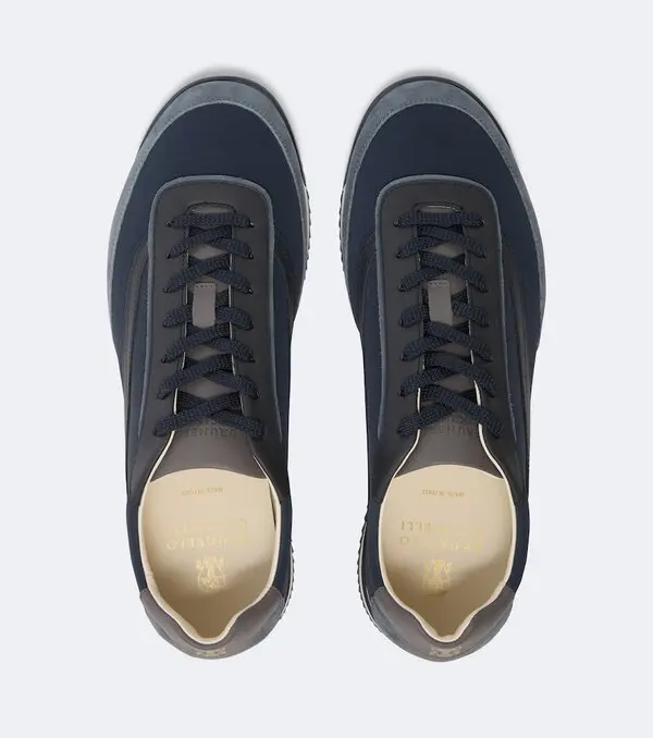 Brunello Cucinelli Suede And Fabric Lace-up Sneakers - Blue