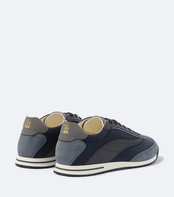 Brunello Cucinelli Suede And Fabric Lace-up Sneakers - Blue