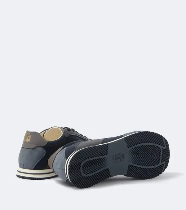 Brunello Cucinelli Suede And Fabric Lace-up Sneakers - Blue
