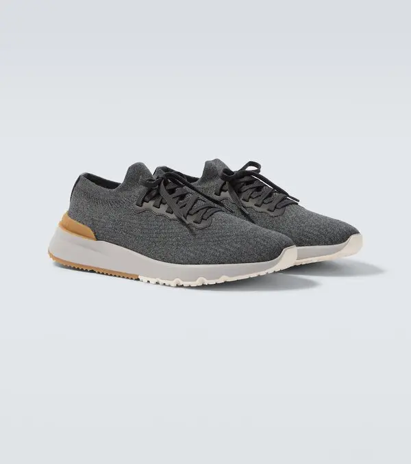 Brunello Cucinelli Suede And Fabric Lace-up Sneakers - Grey