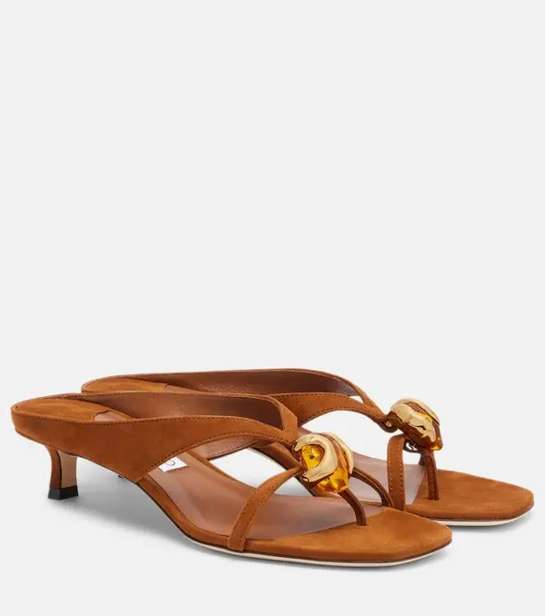 JIMMY CHOO Embellished Suede Sandals - Brown