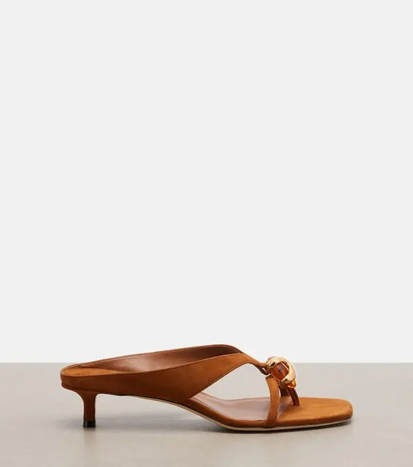 JIMMY CHOO Embellished Suede Sandals - Brown