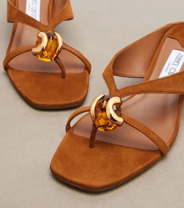 JIMMY CHOO Embellished Suede Sandals - Brown