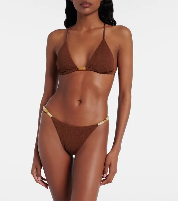 VIX PAULA HERMANNY Harper Beaded Bikini Bottoms - Brown