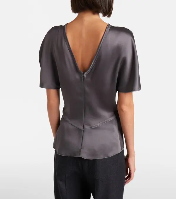 Victoria Beckham Bela Crepe Satin Top - Grey