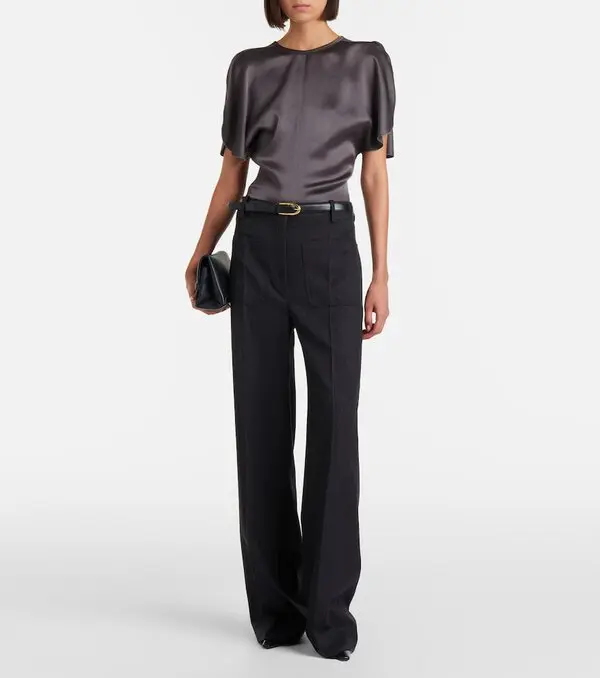 Victoria Beckham Bela Crepe Satin Top - Grey