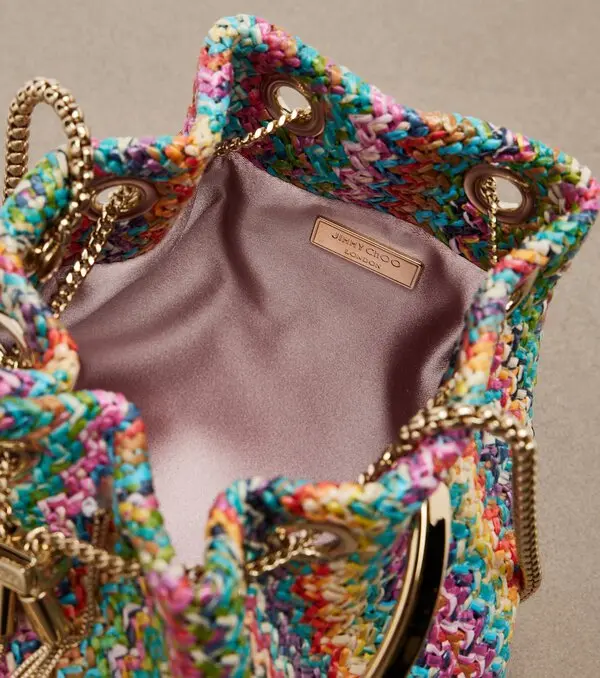 JIMMY CHOO Bon Bon Small Raffia-effect Bucket Bag