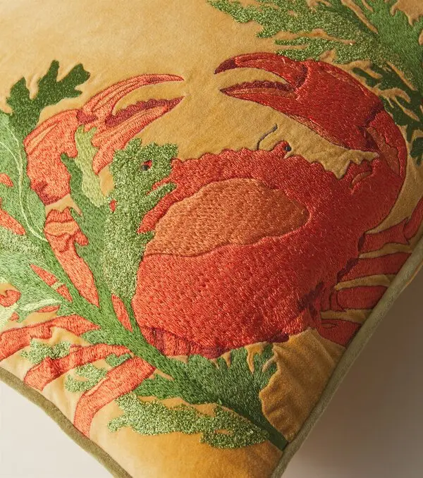 LES-OTTOMANS Embroidered Cotton Velvet Cushion - Yellow