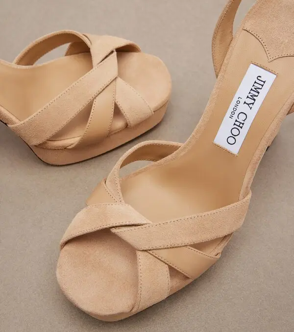 JIMMY CHOO Kove Suede Platform Sandals - Beige