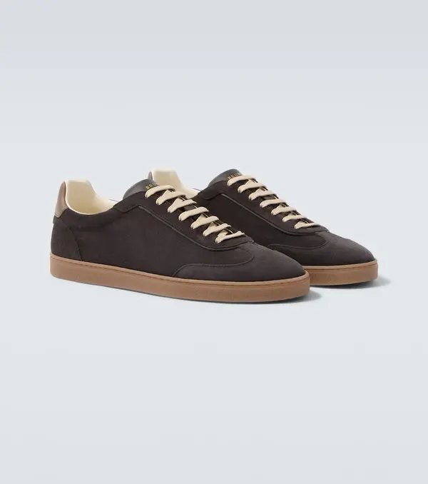 Brunello Cucinelli Suede Lace-up Sneakers With Leather Trim - Brown