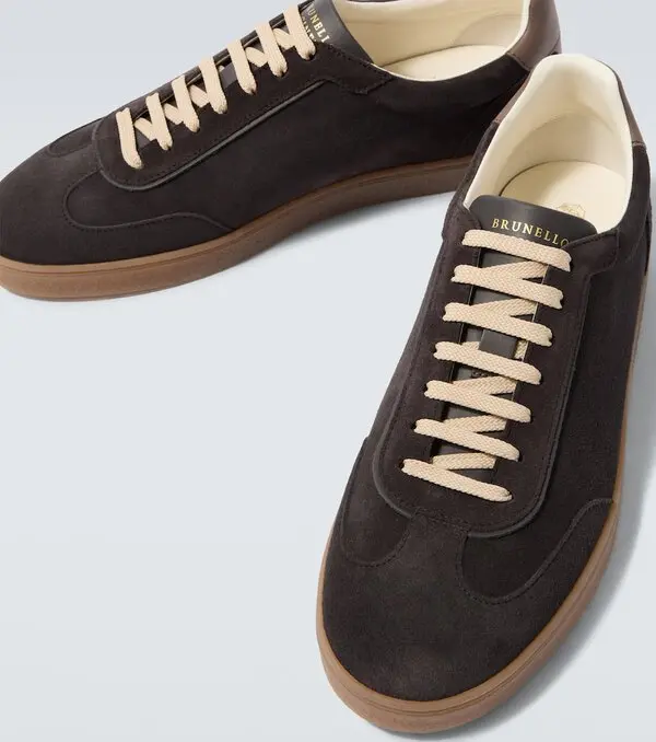 Brunello Cucinelli Suede Lace-up Sneakers With Leather Trim - Brown