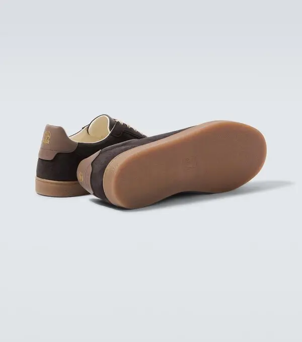 Brunello Cucinelli Suede Lace-up Sneakers With Leather Trim - Brown