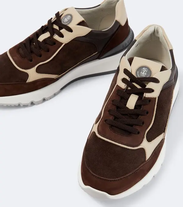 Brunello Cucinelli Leather-trimmed Suede Sneakers - Grey