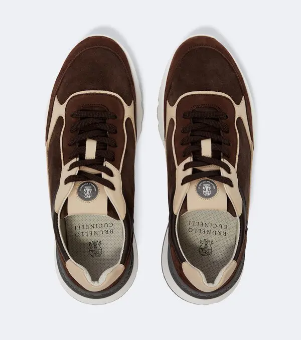 Brunello Cucinelli Leather-trimmed Suede Sneakers - Grey