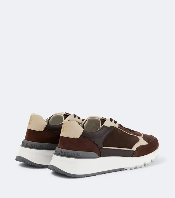 Brunello Cucinelli Leather-trimmed Suede Sneakers - Grey