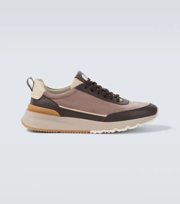 Brunello Cucinelli Suede Lace-up Sneakers With Leather Trim - Neutrals