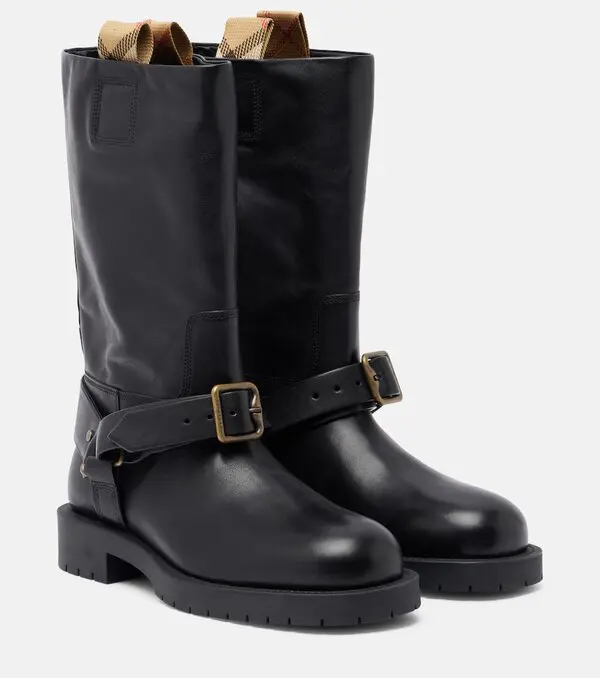 Burberry Soft Saddle Leather Mid-calf Boots - Black