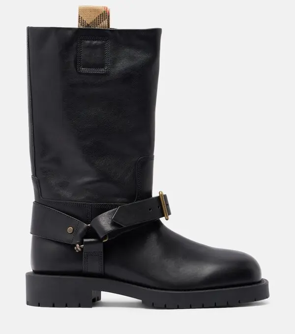 Burberry Soft Saddle Leather Mid-calf Boots With Buckle Fastening - Black