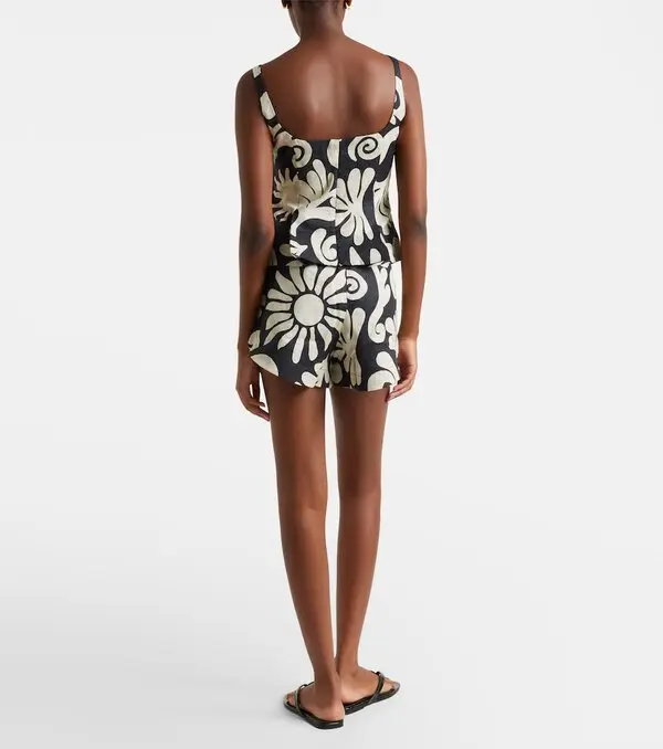 CALA DE LA CRUZ Bahamas Printed Linen Shorts - Black