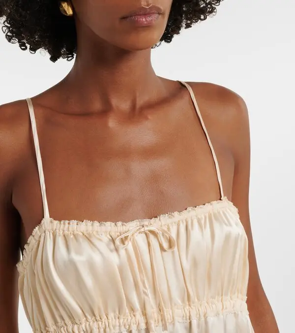 Ulla Johnson Marielle Ruched Silk Midi Dress In Ivory