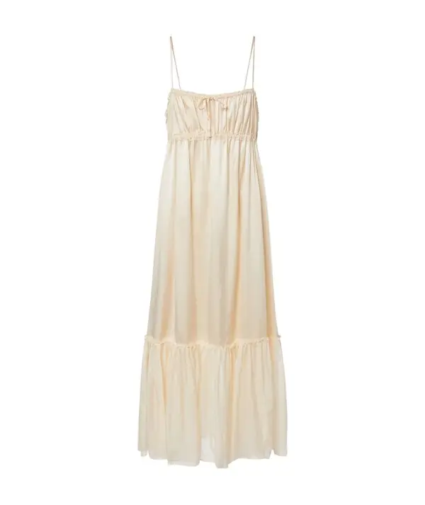 Ulla Johnson Marielle Ruched Silk Midi Dress In Ivory - Beige