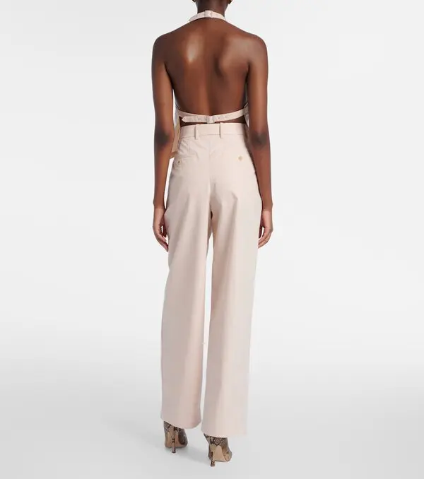 Wardrobe.NYC Pleated Cotton-blend Wide-leg Pants - Beige