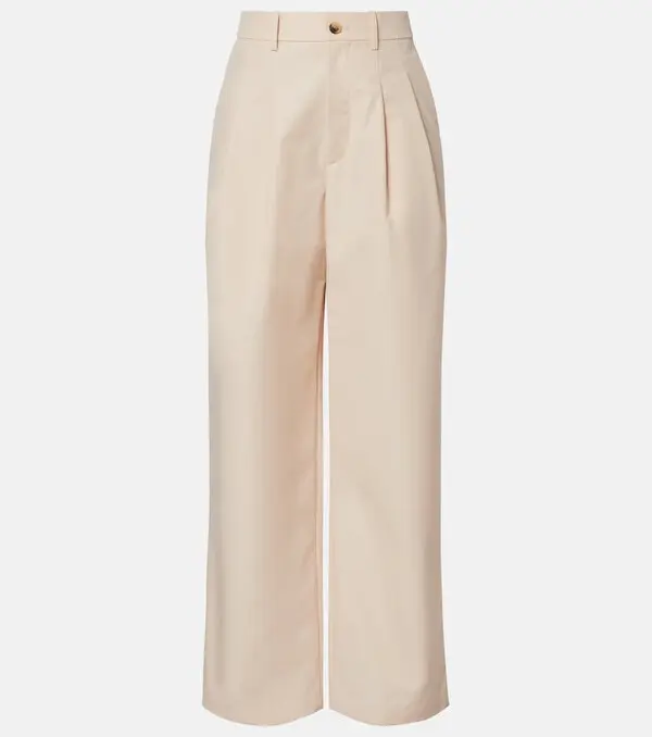 Wardrobe.NYC Pleated Cotton-blend Wide-leg Pants - Beige