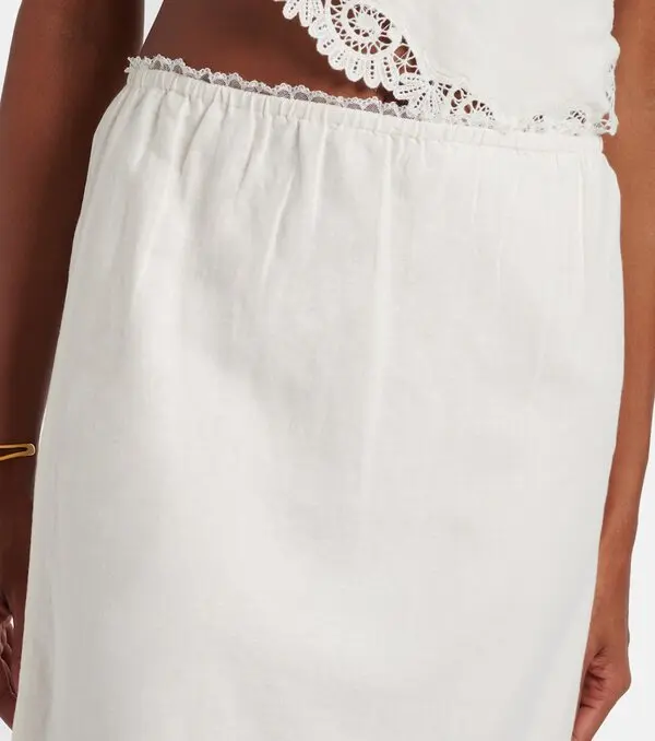 Posse Darya Embroidered Linen Cotton Midi Skirt - Beige