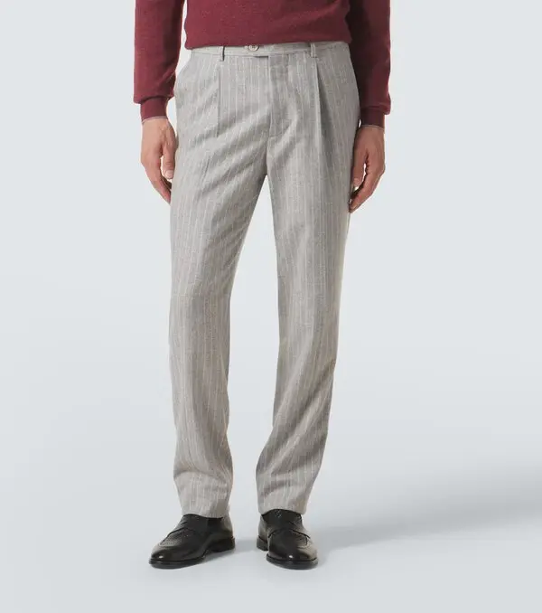 Brunello Cucinelli Pinstriped Wool And Cashmere Tapered Pants - Grey