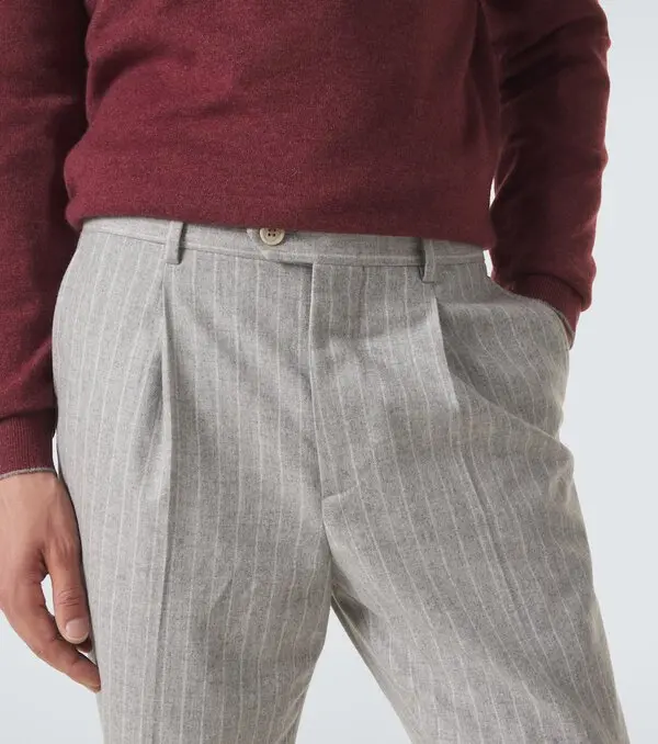 Brunello Cucinelli Pinstriped Wool And Cashmere Tapered Pants - Grey
