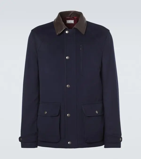 Brunello Cucinelli Wool Jacket With Leather Trim