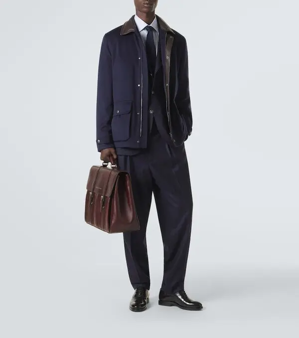 Brunello Cucinelli Wool Jacket With Leather Trim